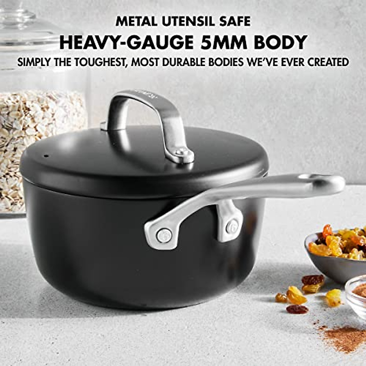 GreenPan GP5 Hard Anodized Advanced Healthy Ceramic Nonstick, 2QT Saucepan Pot with Insulated Lid, PFAS-Free, Induction, Dishwasher Safe, Oven & Broiler Safe, Black