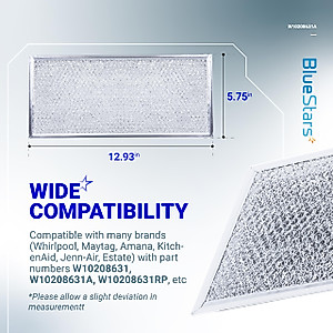 BlueStars 5-Pack W10208631A Microwave Grease Filter Replacement 5.78 x 12.91 Aluminum Mesh Screen Grease Filters - Compatible with Whirlpool G.E Microwaves