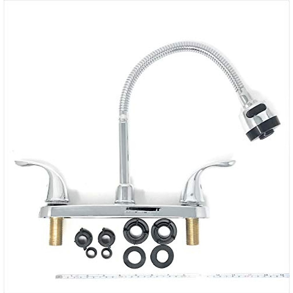 8" Faucet Kitchen Utility Sink Tall High Arc Flexible Spout Lead Compliant Brass Polished Chromed 2 ADA Push Handles [3445LF8] - Grifo Grupo Lava Sastre de Calidad