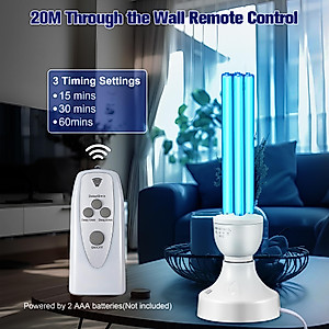 Qualirey 25 Watt UV Light Sanitizer, UVC Lamp with E27 Base and Remote Control, UV Light Bulb for Basement/Bedroom/Kitchen, with Ozone