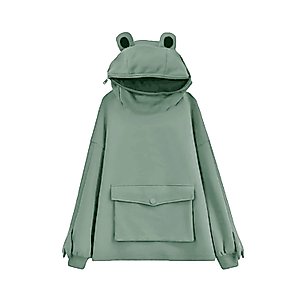 Frog Hoodie Karl Jacobs Froggy Hoodie Zipper Mouth Plus Size Loose Hooded Big Pocket Frog Sweatshirt Sweater for Women Teens Girls 10 12 14 16 Green