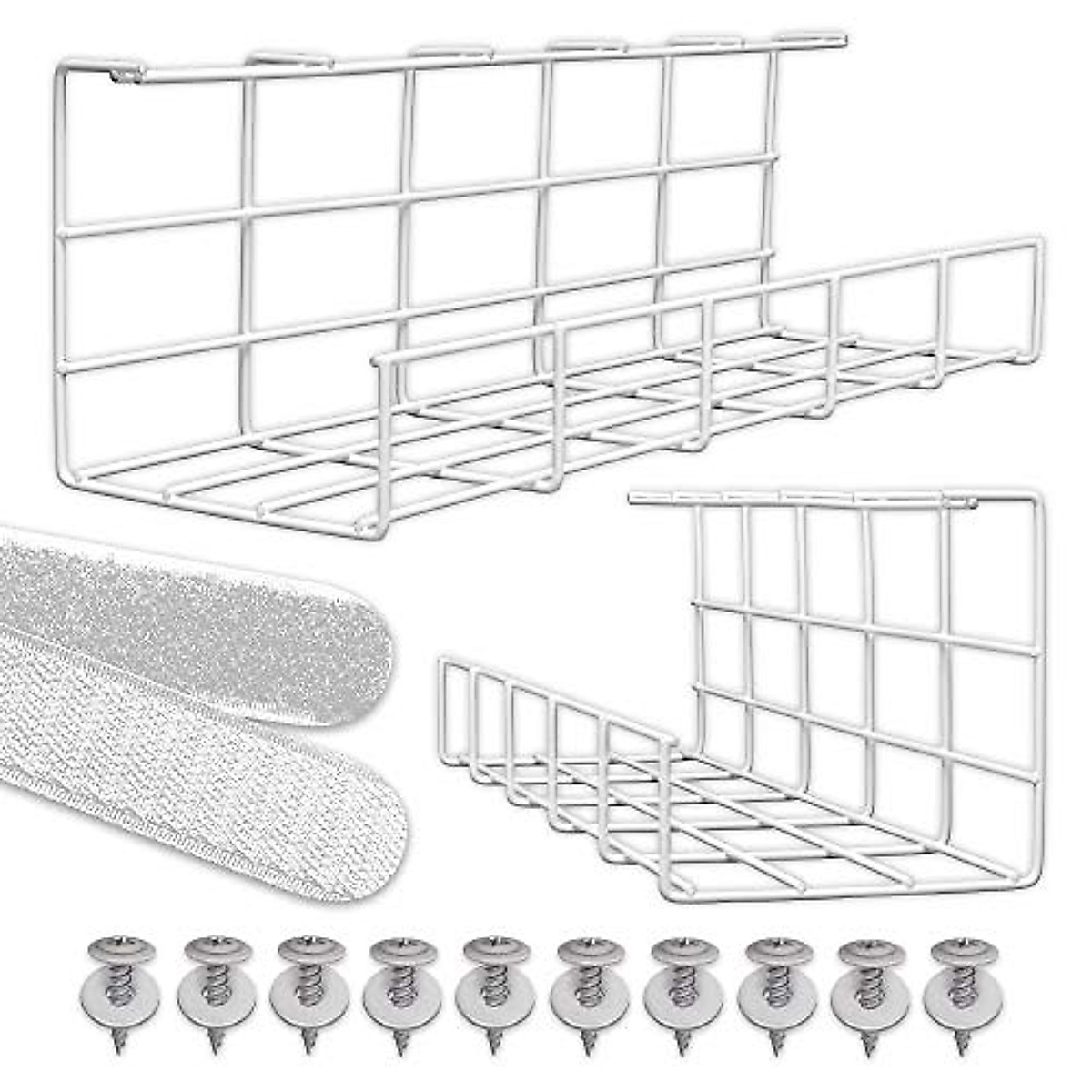 Under Desk Cable Management Tray - Under Desk Cable Organizer for Wire Management. Super Sturdy Desk Cable Tray. Perfect Standing Desk Cable Management Rack (White Wire Tray - Set of 2X 16'')
