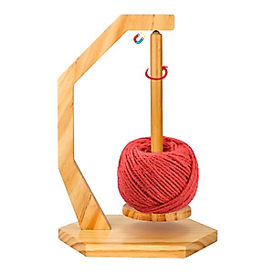 Magnetic Yarn Ball Holder, Smooth Rotation Wooden Yarn Spinner Stand Yarn Holder for Knitting and Crocheting Yarn Organizer Gifts for Crochet DIY Craft Lovers (Burlywood)