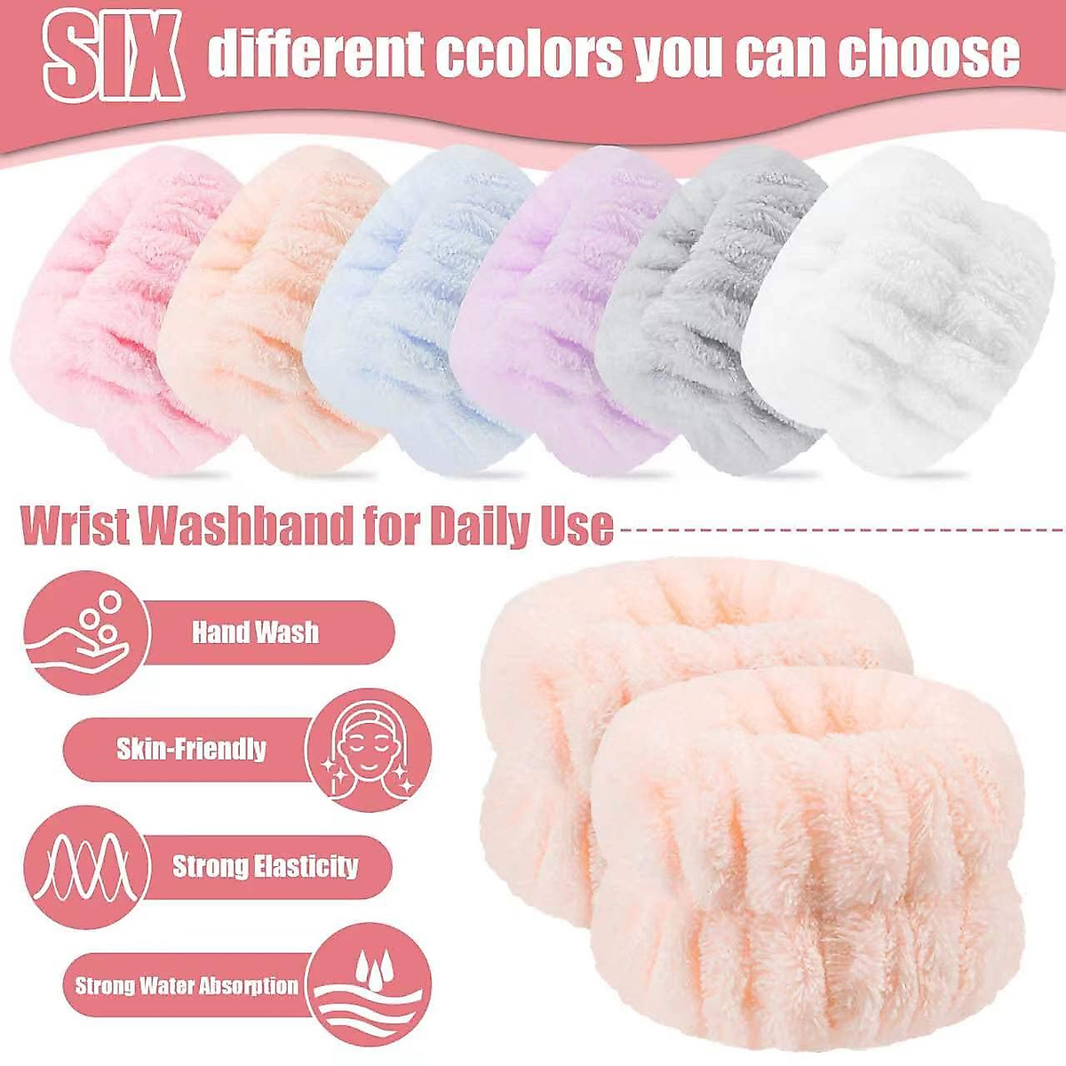 12Pcs Wrist Washband Set, Face Washing Wristbands, Microfiber Wrist Spa Wash Towel Band, Absorbent Wristbands Wrist Sweatband for Girls Prevent Liquid from Spilling Down Your Arms.