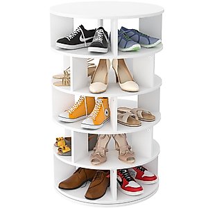 Aheaplus Rotating Shoe Rack, 5-Tier Wood Shoe Organizer for Closet, 360° Spinning Shoe Rack Tower Space-Saving Shoe Storage Shelf for Entryway, Garage, Bedroom, White