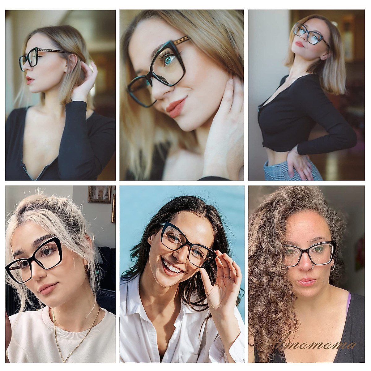 AMOMOMA Trendy TR90 Oversized Blue Light Reading Glasses Women,Stylish Square Cat Eye Glasses AM6031C1 with Black Frame 1.5 x