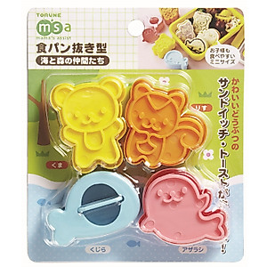 Torune Assist Animal Friends Bento Lunch Sandwich Bread Mold Cutters and Stamps Set of 4 Animals (Bear Squall Whale Seal) Japan Import