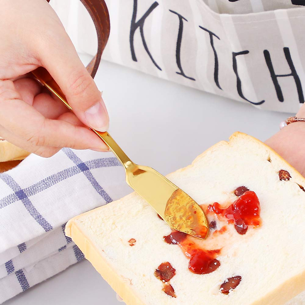 Buyer Star Butter Knives, 18/10 Stainless Steel 6.10 Inch Gold Cheese Spreader Knives Set in Black Gift Box, Dishwasher Safe, Set of 8