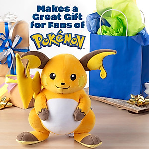 Pokemon 12" Large Raichu Plush - Officially Licensed - Pikachu Evolution Figure - Authentic Soft 12-Inch Stuffed Animal Toy - Valentine's Day & Easter Basket Stuffer Gift for Kids, Boys, Girls - 2+