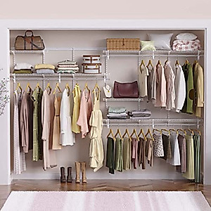 ClosetMaid ShelfTrack Wire Closet Organizer System Adjustable from 7 to 10 Ft, with Shelves, Clothes Rods, Hardware, Durable Steel, White, 7 ft ft