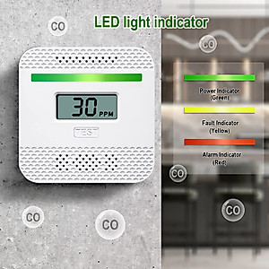 Carbon Monoxide Detectors, Portable CO Alarm Detector Device with LCD Digital Display for Travel Home, Carbon Monoxide Alarm with Electrochemical Sensor, Battery Powered