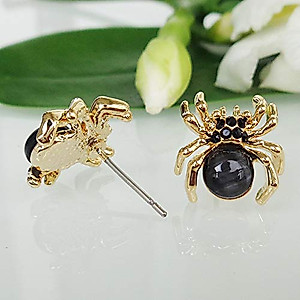 Navachi 18k Gold Plated Black Crystal Created-Opal Spider Ear Stud Az1294 Earrings