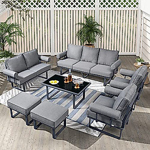 HOOOWOOO Aluminum Patio Furniture Set Outdoor Patio Conversation Set,7 Pieces Weather Resistant Outdoor Furniture Sofa Set with Armrest Cushion,Gray Frame Gray Cushion