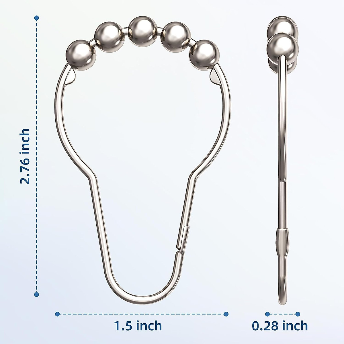 Fotoumgl Shower Curtain Rings, Rust Proof Metal Smooth Glide Shower Curtain Hooks, Stainless Steel Nickel Chrome Plating Curtain Rings for Bathroom Shower Curtain Rods- Set of 12