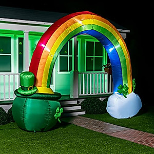 Joiedomi 14ft Long 10 FT Tall St Patrick Inflatable Rainbow Arch with LED Light Build-in Cauldron Pot of Gold Inflatable Yard Garden Decorations, Indoor and Outdoor Theme Party Decor, Lawn Decor