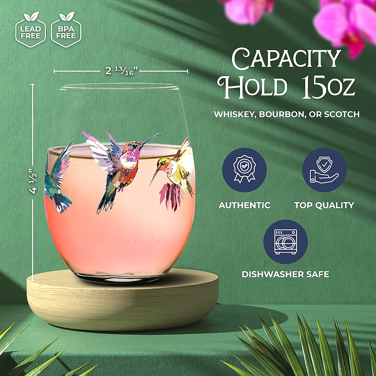 Toasted Tales - Hummingbirds Wine Glasses | Gift for Bird and Outdoor Lovers | | Wine Glass for Women | Forest Birds Hummingbird Gifts (15 oz)