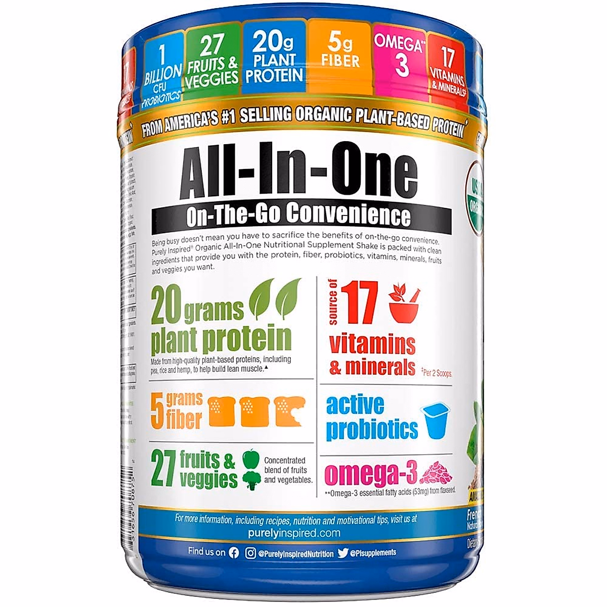 Meal Replacement Shake, Organic | Purely Inspired All-in-One Meal Replacement | Plant Based Protein Powder for Women & Men | Organic Protein Powder | Protein Shake Powder | Chocolate, 1.3 Pounds