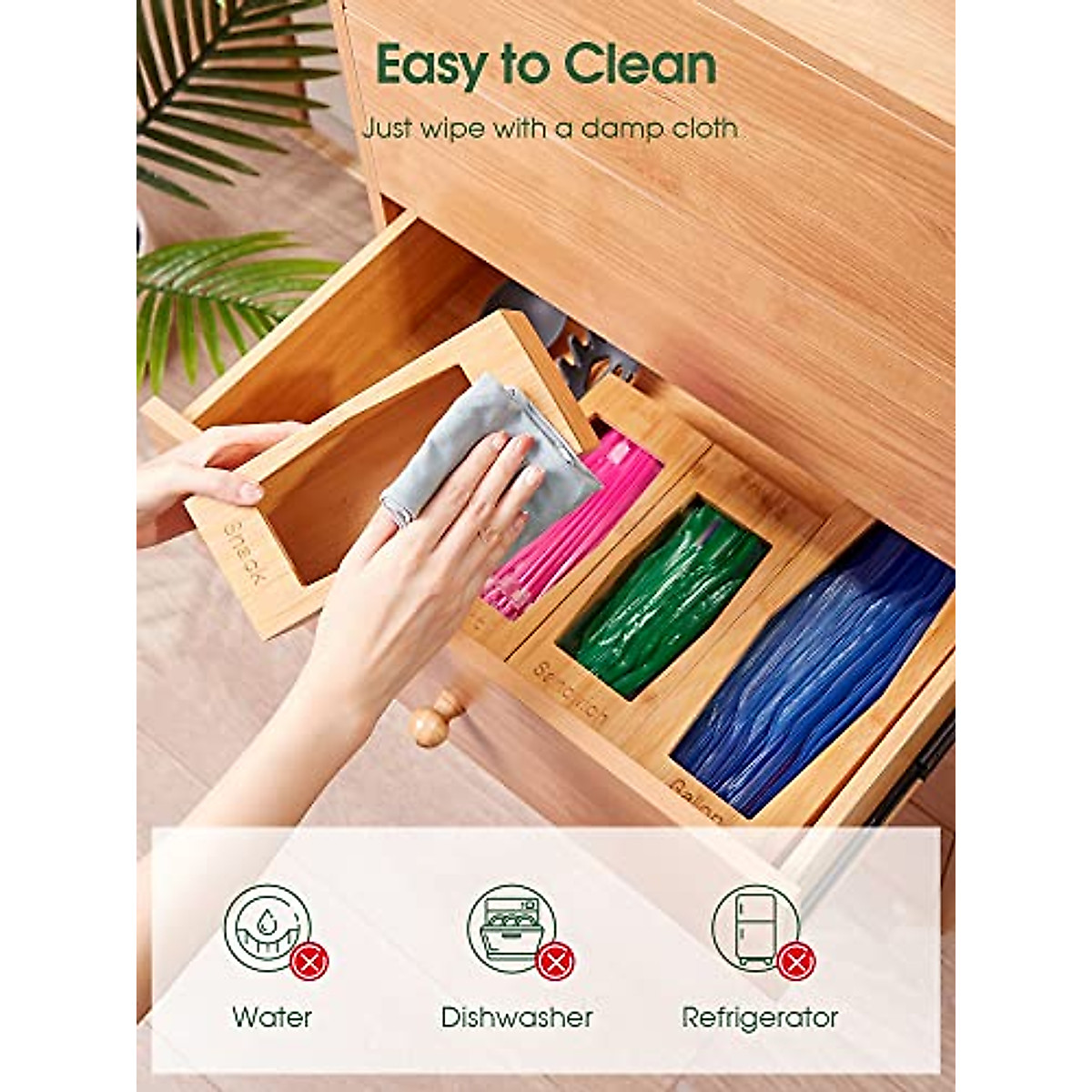 Kootek Ziplock Bag Organizer, 4 Pack Bamboo Food Storage Bag Holders Baggie Organizers Boxes for Kitchen Drawer Suitable for Gallon, Quart, Sandwich, Snack and Variety Size Bags