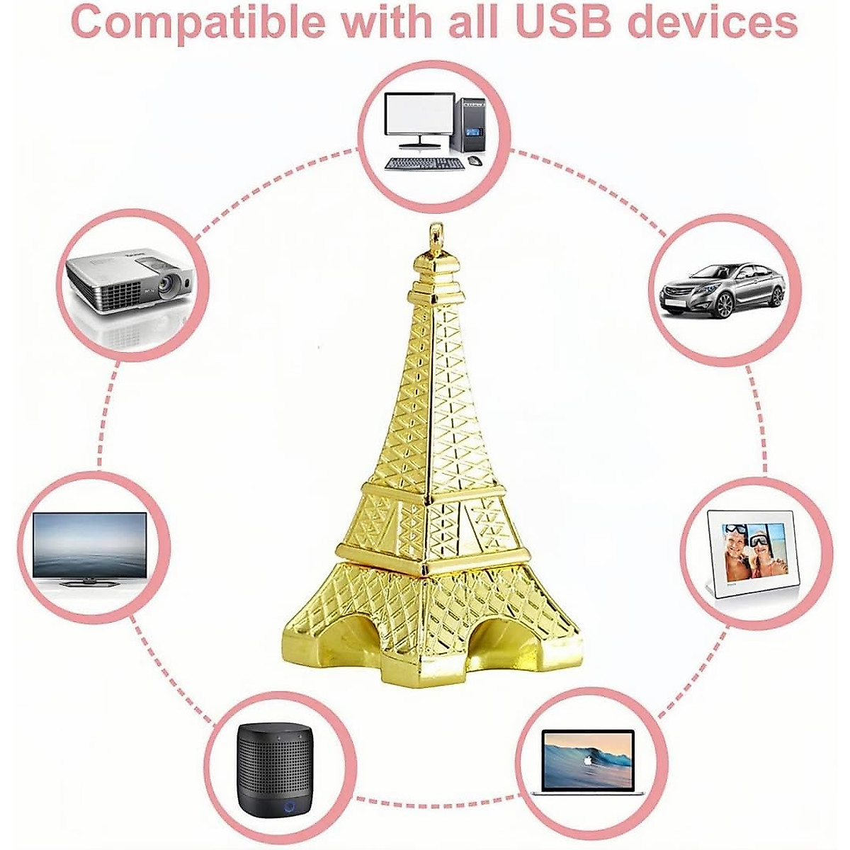 WooTeck 64GB Metal Eiffel Tower USB Flash Drive Golden