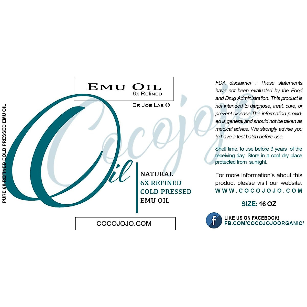 cocojojo Emu Oil - Pure Australian Rendered Natural Deodorized Unscented Bulk Creamy Carrier Oil - 16 oz 1 LB - Hair Face Body Skin Hair Nails Cuticles 6 Times Refined - Packaging May Vary