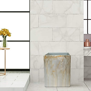 nu steel Stone Hedge Resin Decorative Small Trash Can Wastebasket, Garbage Container Bin for Bathrooms, Powder Rooms, Kitchens, Home Offices, Marble