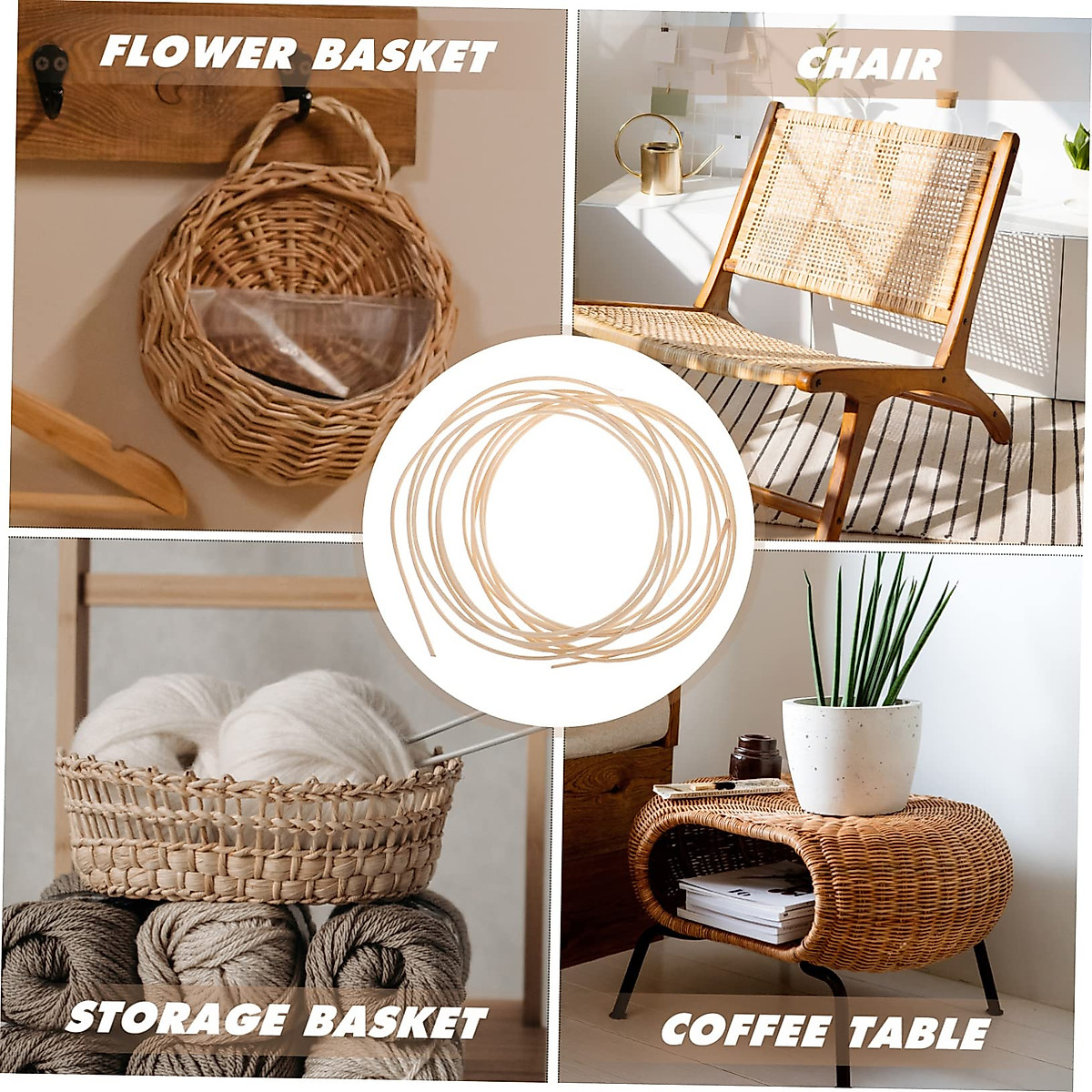 EXQUIMEUBLE 1 Roll Rattan Weave Material DIY Kits Rattan Furniture Woven Baskets Craft Rattan Cane Chair Cane for DIY Furniture Repair Kit Rattan Furniture Weaving Material DIY Rattan Crafts