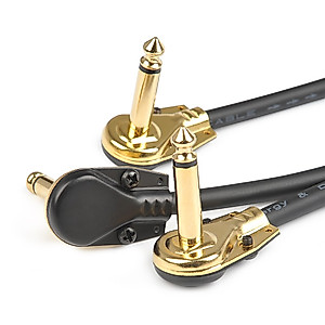 TIMESETL 3 Pack 6 Inch Guitar Patch Cable Ultra Quiet Instrument Effect Pedal Patch Cords 1/4-inch Right Angle Low Profile Pancake Design