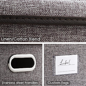 PRANDOM Large Foldable Storage Bin with Lid [1-Pack] Linen Fabric Decorative Storage Box Organizer Containers Basket Cube with Handles Divider for Bedroom Closet Office Living Room (17.7x11.8x11.8)