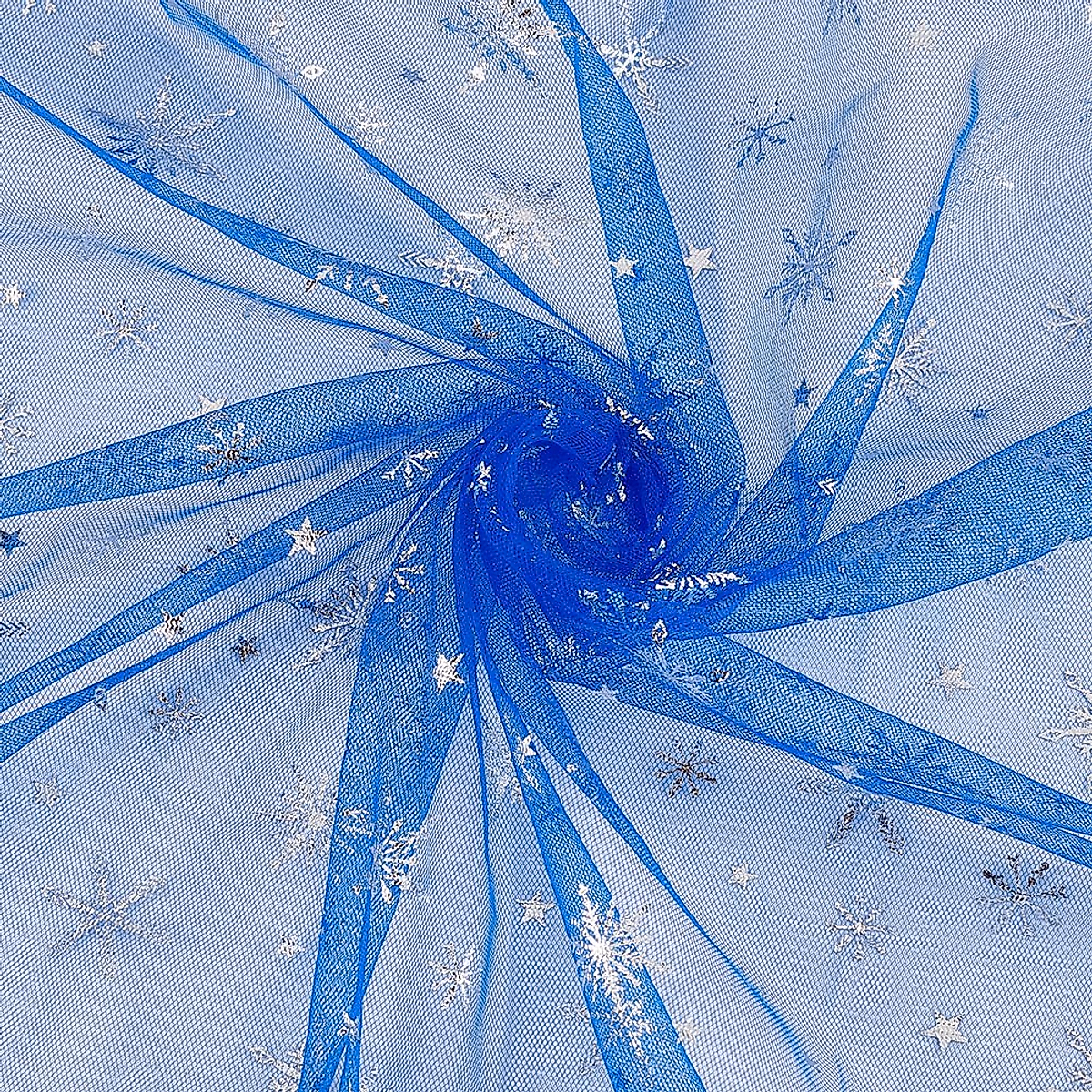 FINGERINSPIRE 4 Yards Snowflake Silver Foil Organza Fabric 59.1 inch Wide Blue Snowflake Sheer Mesh Fabric Nylon Glitter Snowflake Fabric Tulle for DIY Crafts Wedding Birthday Christmas Decoration