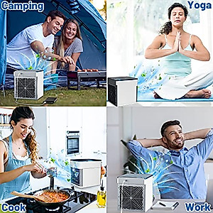 Portable Air Conditioner, Upgraded Mini Personal Evaporative Air Cooler Fan Multifunction 4 in 1 with 3 Speeds, USB LED Light Small for Room Bedroom Office Home Tent