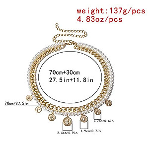 Wiwpar Pearl Metal Waist Chain Coin Pendant Beach Body Chains Fashion Waist Body Accessory for Women (Gold)