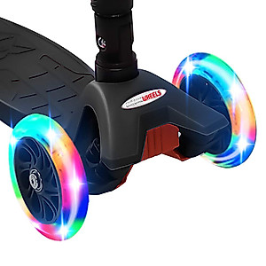 ChromeWheels Scooters for Kids, Deluxe Kick Scooter Foldable 4 Adjustable Height 132lbs Weight Limit 3 Wheel, Lean to Steer LED Light Up Wheels, Best Gifts for Girls Boys Age 3-12 Year Old, Black