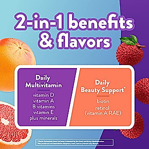 Vitafusion Multivitamin Plus Beauty – 2-in-1 Benefits – Adult Gummy with Hair, Skin & Nails Support (Biotin & Retinol – Vitamin A RAE) Daily, 90 Count