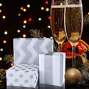 MIAHART 60 Pcs Silver White Tissue Paper Bulk 3 Style Decorative Metallic Wrapping Paper for Birthday Weddings Christmas Party Decoration, DIY Arts Crafts