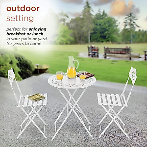 Alpine Corporation MSY100A-WT Alpine Bistro Set, Table: 24" L x 24" W x 28" H Chair: 17" L 18" W x 33" H, White