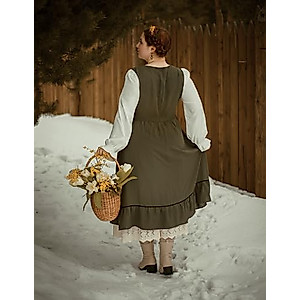 Renaissance Faire Costume Women Long Sleeve Midi Dress Modest Dress A Line Ruffle Medieval Dress Green L