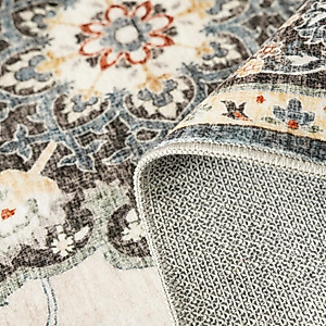 TOPRUUG Washable Oriental Area Rug - 5x8 Rugs for Living Room Soft Carpet for Bedroom Waterproof Floral Distressed Indoor Stain Resistant Non-Shedding Floor Carpets (Blue, 5x8)