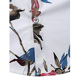 ZEROYAA Men's Hipster Retro Rose Floral Printed Casual Slim Fit Long Sleeve Streth Shirt ZLCL04-101-White Small