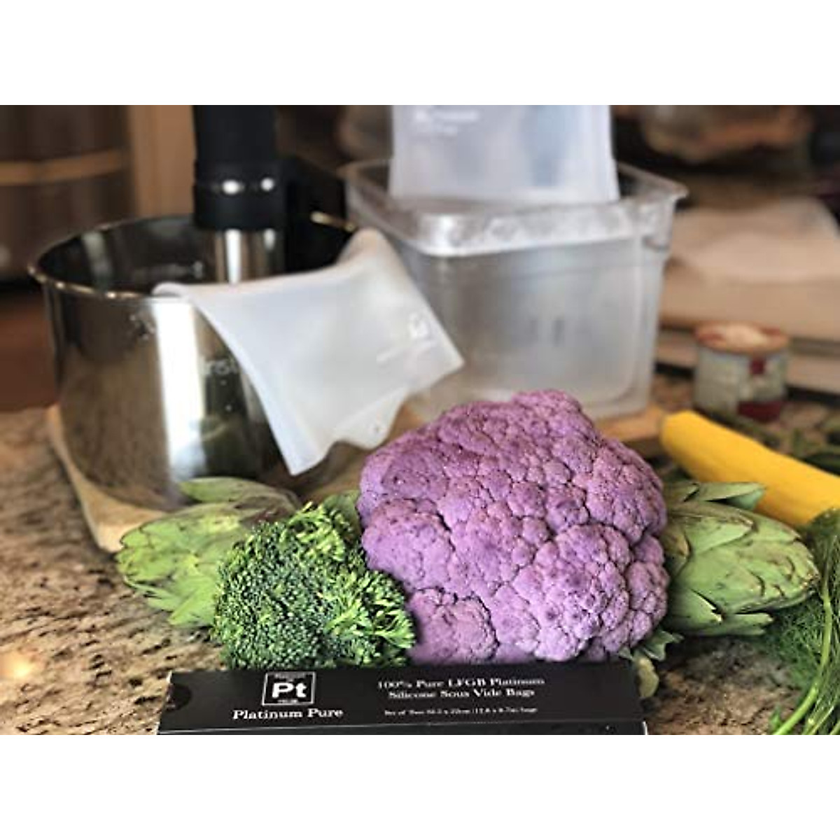 Platinum Pure - Large Reusable Sous Vide Bags - Set of 2 BPA Free Bags for Sous Vide Cooking - 100% Pure LFGB Platinum Silicone with no Fillers - Compatible with all immersion circulators, including Joule, Anova, ChefSteps, Kitchen Gizmo, Gramercy Kitchen