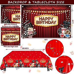 Hombae Movie Night Birthday Party Decorations, Movie Theater Hollywood Cinema Themed Birthday Party Backdrop Balloon Garland Banner Tablecloth Cake Cupcake Topper Poster Clapboard