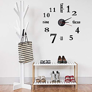 10inch-20inch Frameless DIY Wall Clock Black 3D Mute Round Shape Quartz Wall Clock Sticker DIY Wall Decoration for Home Living Room Bedroom Office Classroom