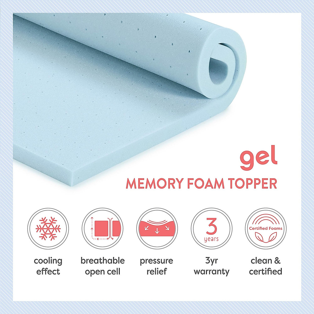 Best Price Mattress 2-inch Ventilated Gel Memory Foam Topper - Full, Blue