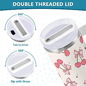 Slewiaeky Bow Coquette Heart 40 oz Tumbler with Handle Straw and Lid Cherry Stainless Steel Vacuum Insulated Reusable Water Bottle Glasses Travel Mug Thermal Cup for Home Office Car