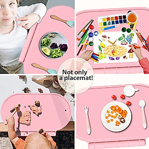 Silicone Baby Placemat, Food Catching Toddler Placemats for Kids Baby,Baby Pink