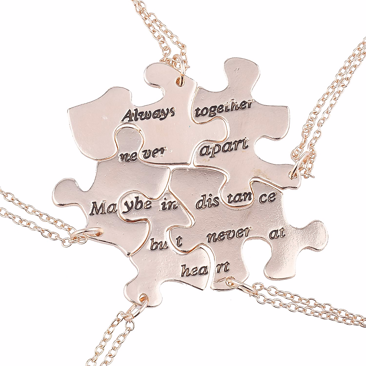 LUX ACCESSORIES Gold Tone Five Puzzle Shaped Engraved Words Friendship Necklace
