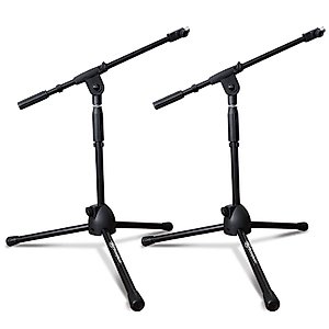 AxcessAbles Low-Profile Microphone Tripod Stand with Boom Arm | Adjustable Height Short Floor Mic Stand with Boom | Kick Drum Mike Stands |Guitar Amp Stands (2-Pack)