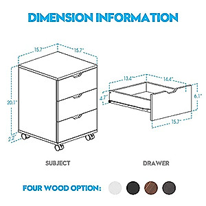 3 Drawer Wood Rolling Office Filing Cabinet for Desk (Black)