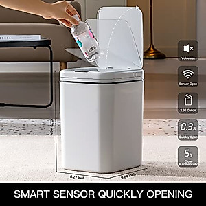Bathroom Trash Can, 2.8 Gallon Motion Sensor Trash Can,13L Automatic Touchless Garbage Can with Smart Lid, Waterproof Trash Bin, Eletric Waste Bins for Office,Bedroom, Kitchen,Living Room, White