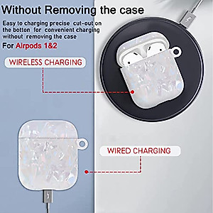 Glitter Shell Design Case for AirPods 1/2 with Pearl Wrist Chain Keychain,Colorful Sparkle Bling Pretty Cute Protective Skin Cover for Airpods 2nd Generation TPU Shock Proof for Women Girls -White