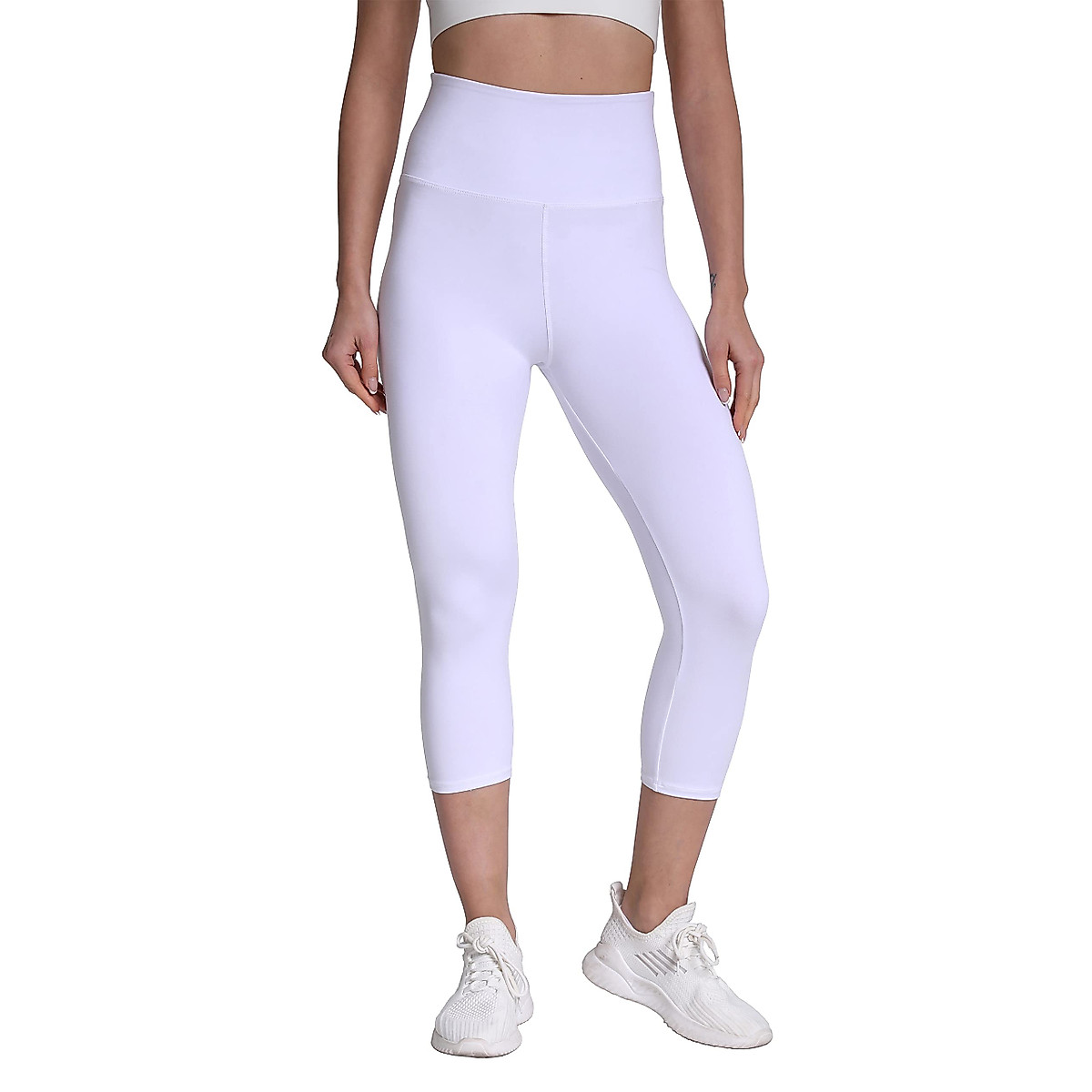Zioccie High Waisted Capri & Full Length Leggings for Women - Buttery Soft Tummy Control Yoga Pants for Workout Running (Capri White, One Size)